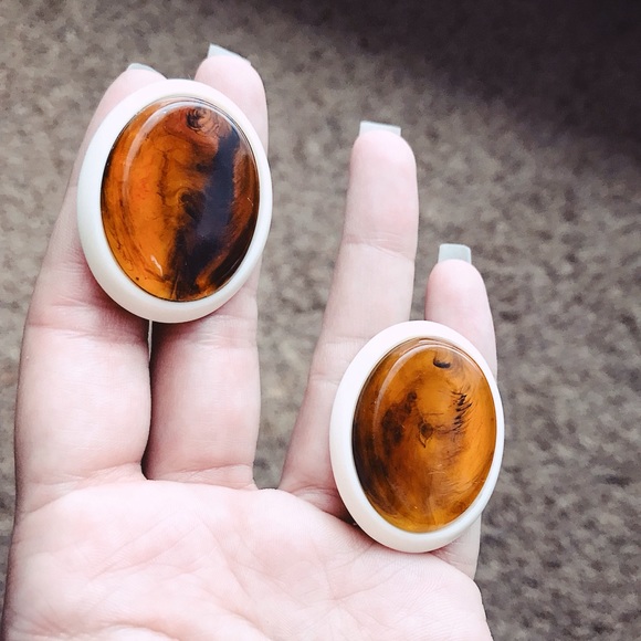 Vintage | Jewelry | Vintage 6s Big Lucite Circular Amber Earrings ...